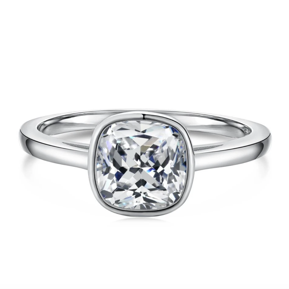 Cushion Cut, Bezel Set, Engagement Ring, 2 Carat, Silver - Margalit ...